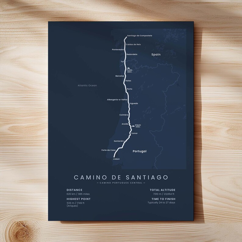 Camino Portugues Central Print (full, From Lisbon to Santiago De ...