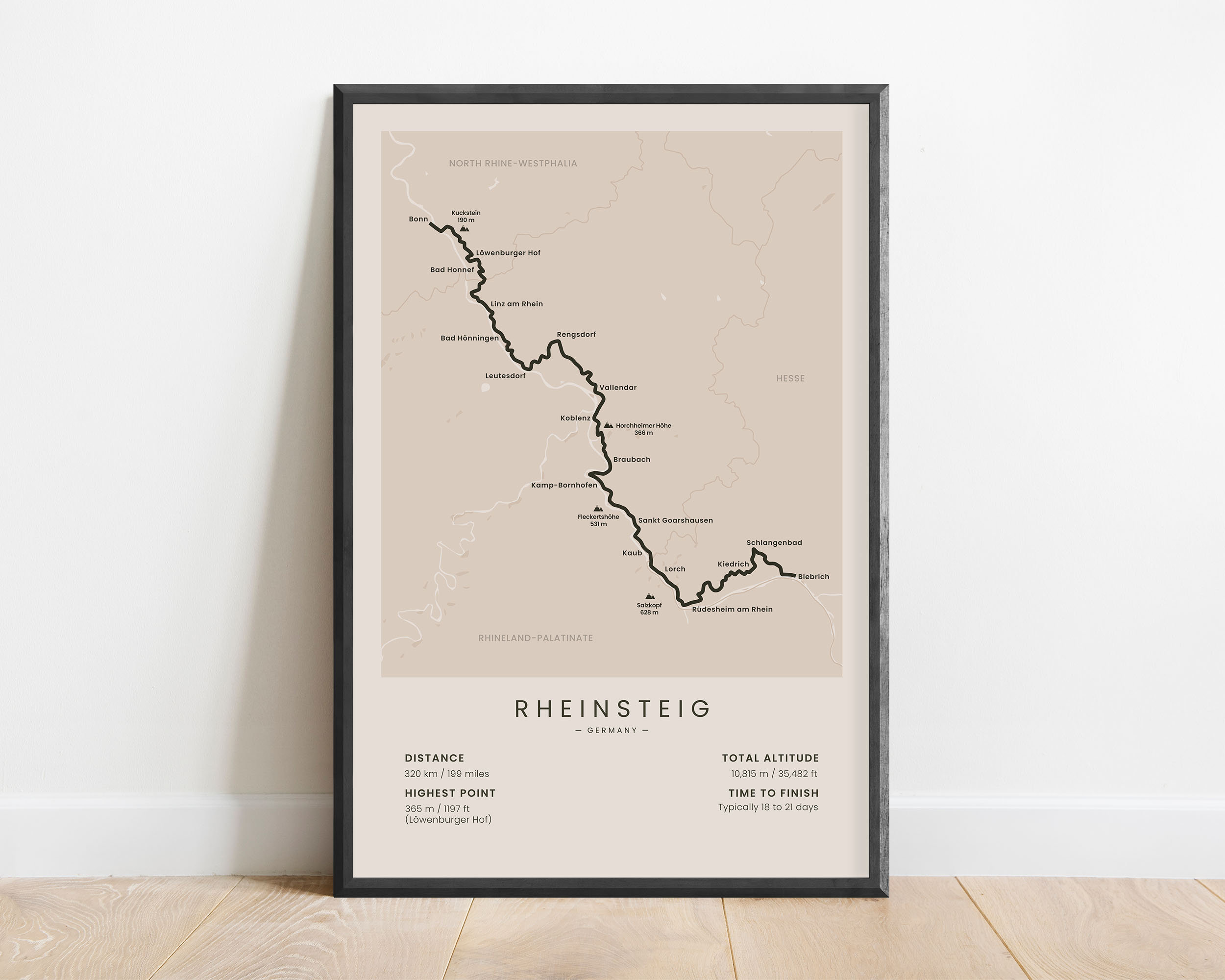 Rheinsteig Trail Print Rheinsteig Trek Map Germany Thru Hike Poster ...