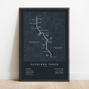 Overland Track Print | Australia Tasmania Hiking Trail Map | Cradle ...