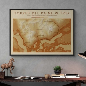 Torres Del Paine W Trek Topographic Map Poster | Patagonia W Trek ...