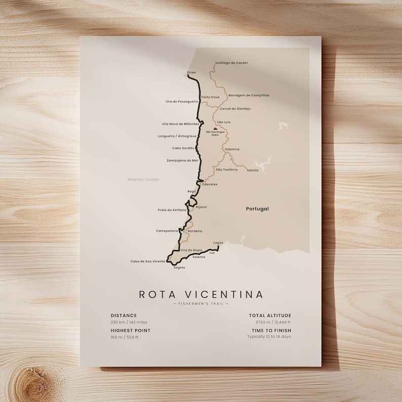 Rota Vicentina Print | Fishermen's Trail Map | Sines to Lagos Poster ...