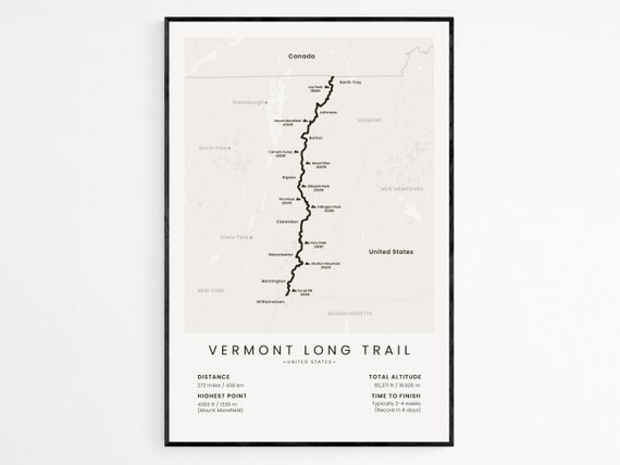 Vermont Long Trail Print the Long Trail Thru Hike Map USA | Etsy