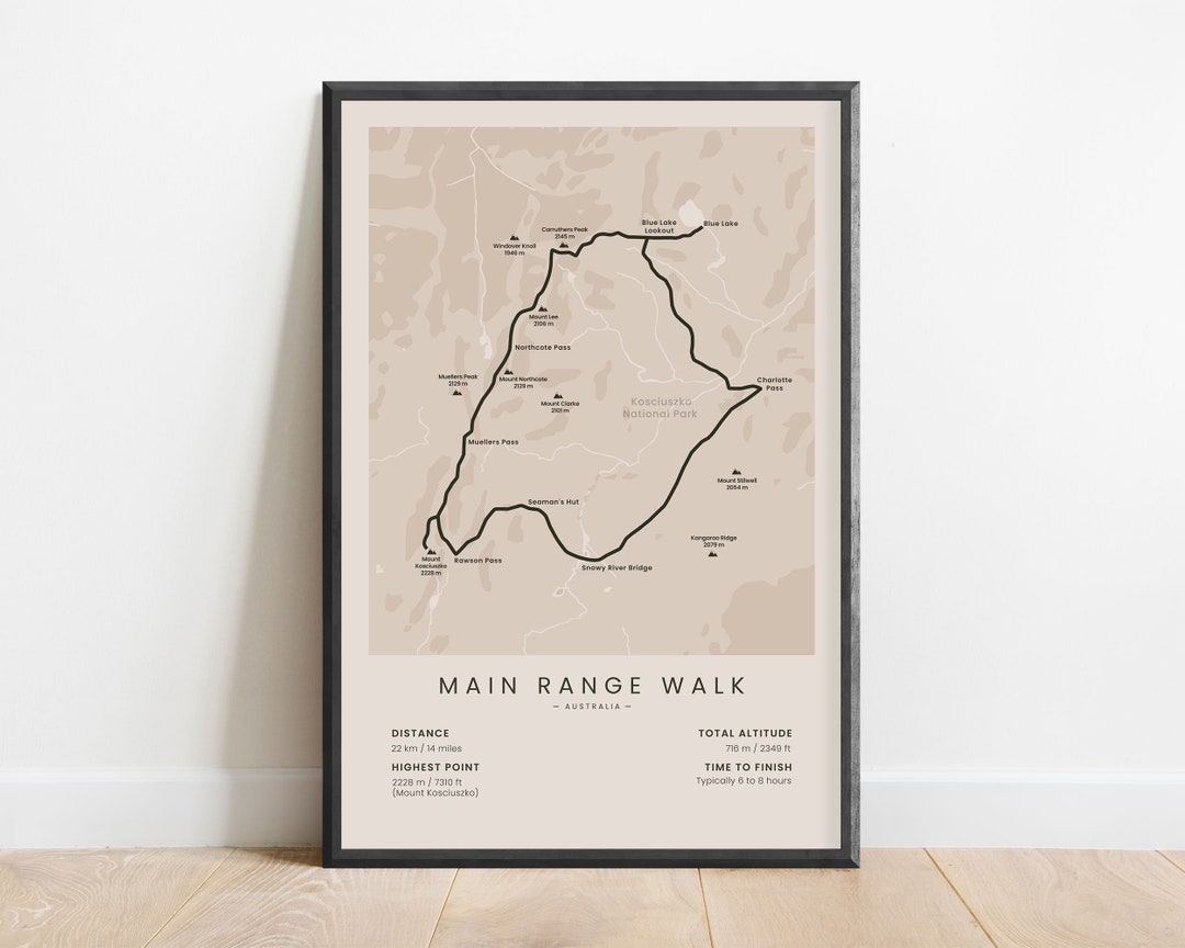 Main Range Walk Map Poster | Mount Kosciuszko Summit Loop Print | Snowy ...
