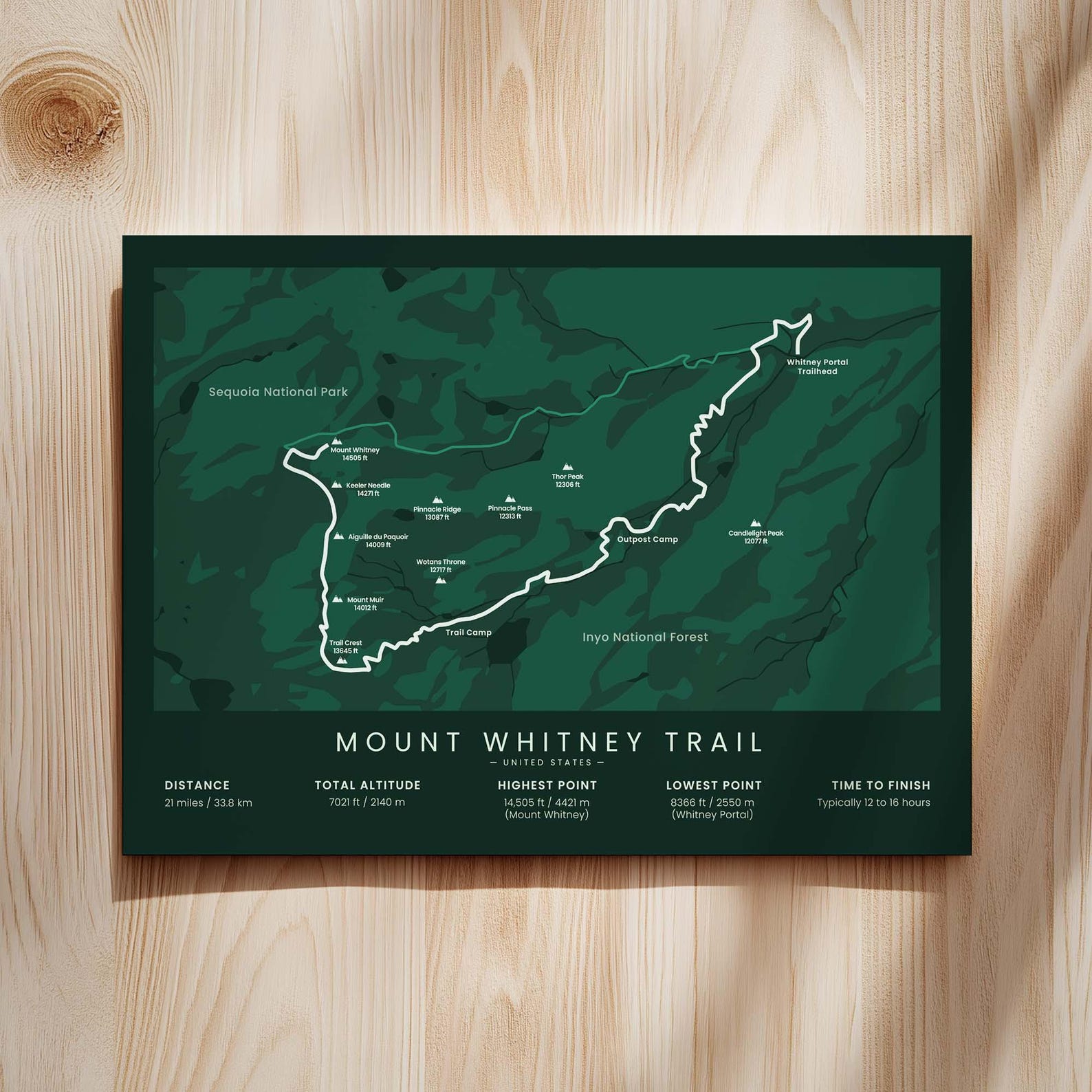 Mount Whitney Trail Print | Mt Whitney Hike Map | Whitney Portal to ...