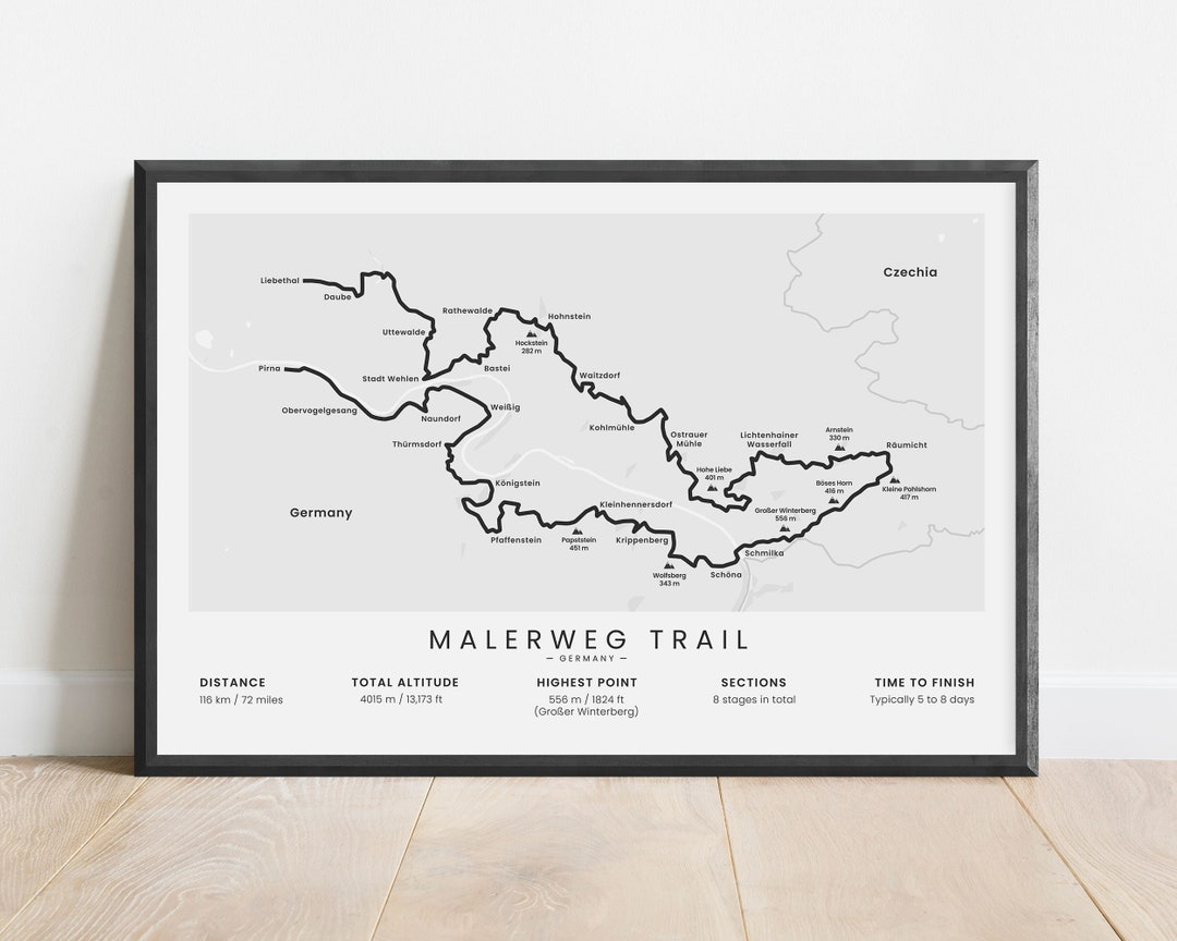 Malerweg Trail Print | Saxon Switzerland Hiking Trail Poster | Germany ...