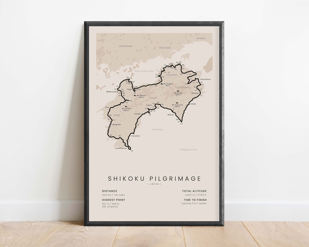 Shikoku 88 Temples Pilgrimage Print | Shikoku Pilgrimage Hiking Wall ...
