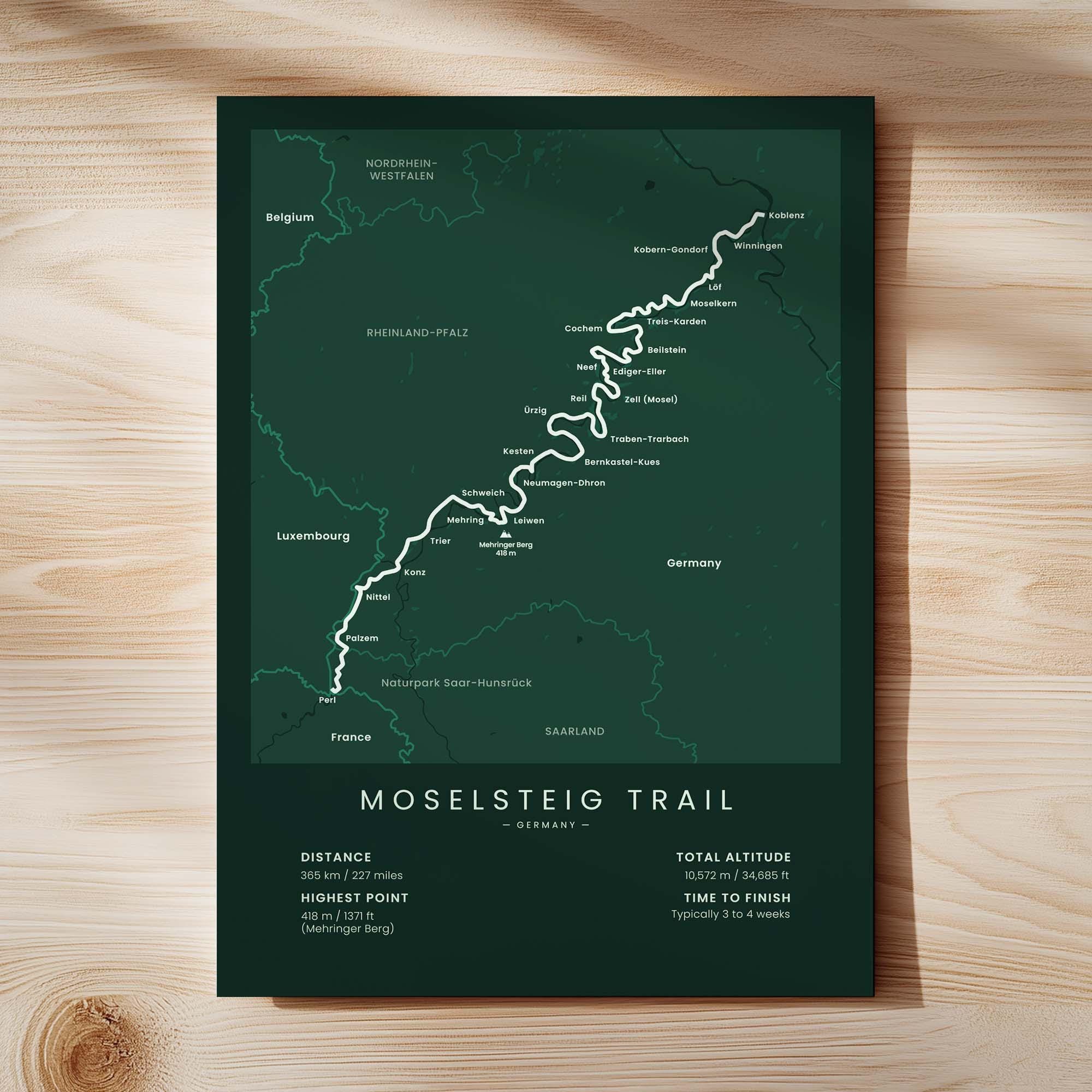 Moselsteig Trail Map Print | Der Moselsteig Poster | Saarland Rhineland ...