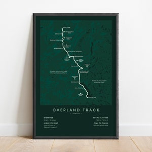 Overland Track Print | Australia Tasmania Hiking Trail Map | Cradle ...