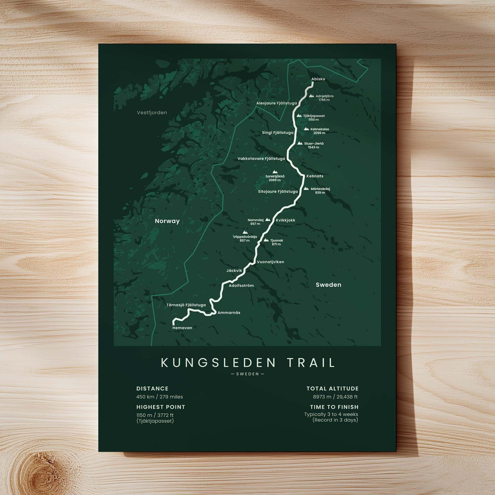 Kungsleden Trail Print | the King's Trail Thru Hike Map | Sweden Long ...