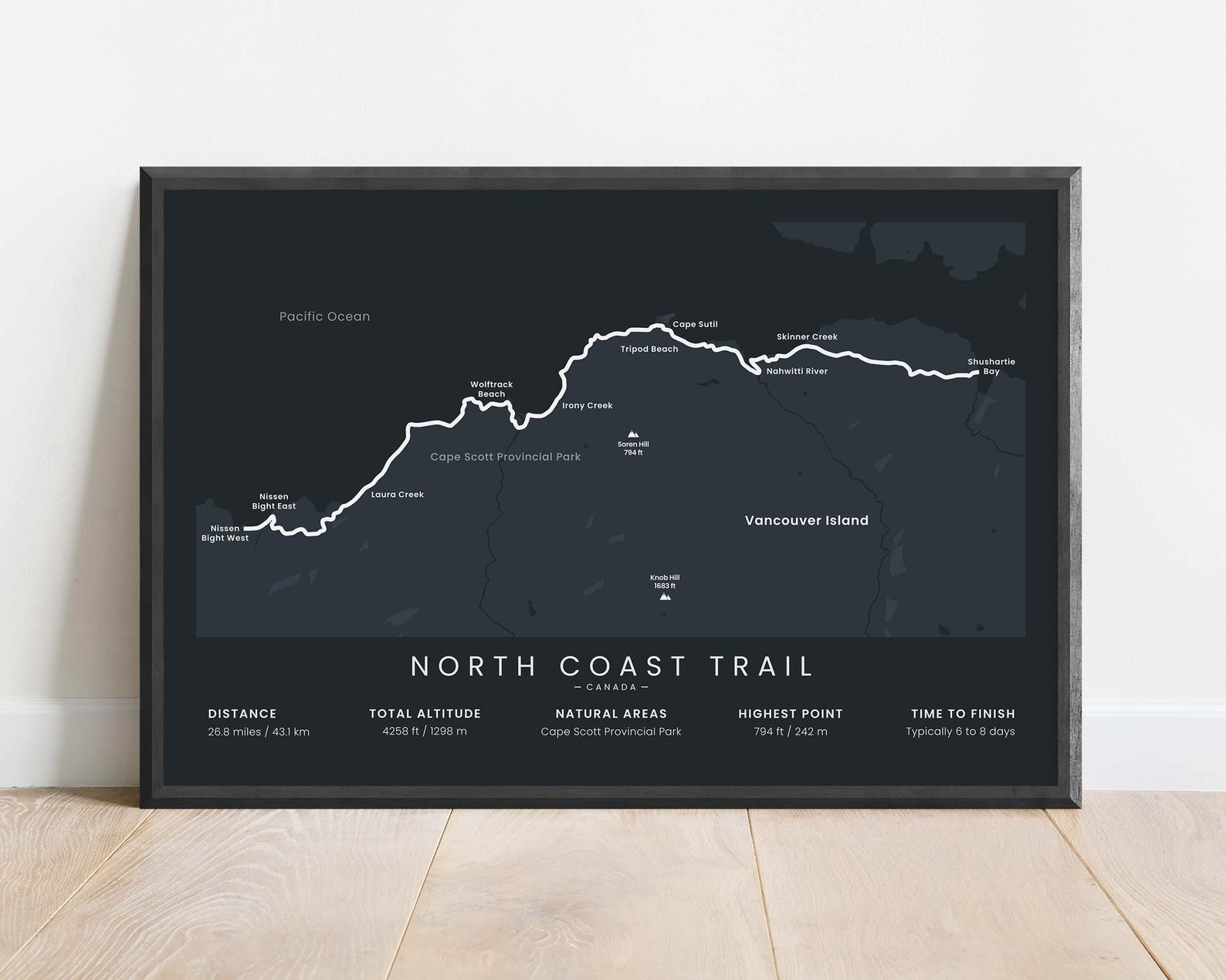 North Coast Trail Map Poster | Vancouver Island Hiking Trail Print ...