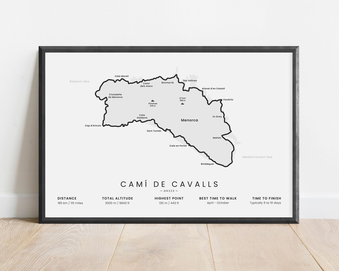 Cami De Cavalls Map Print | GR 223 Hiking Trail Poster | Menorca Island ...