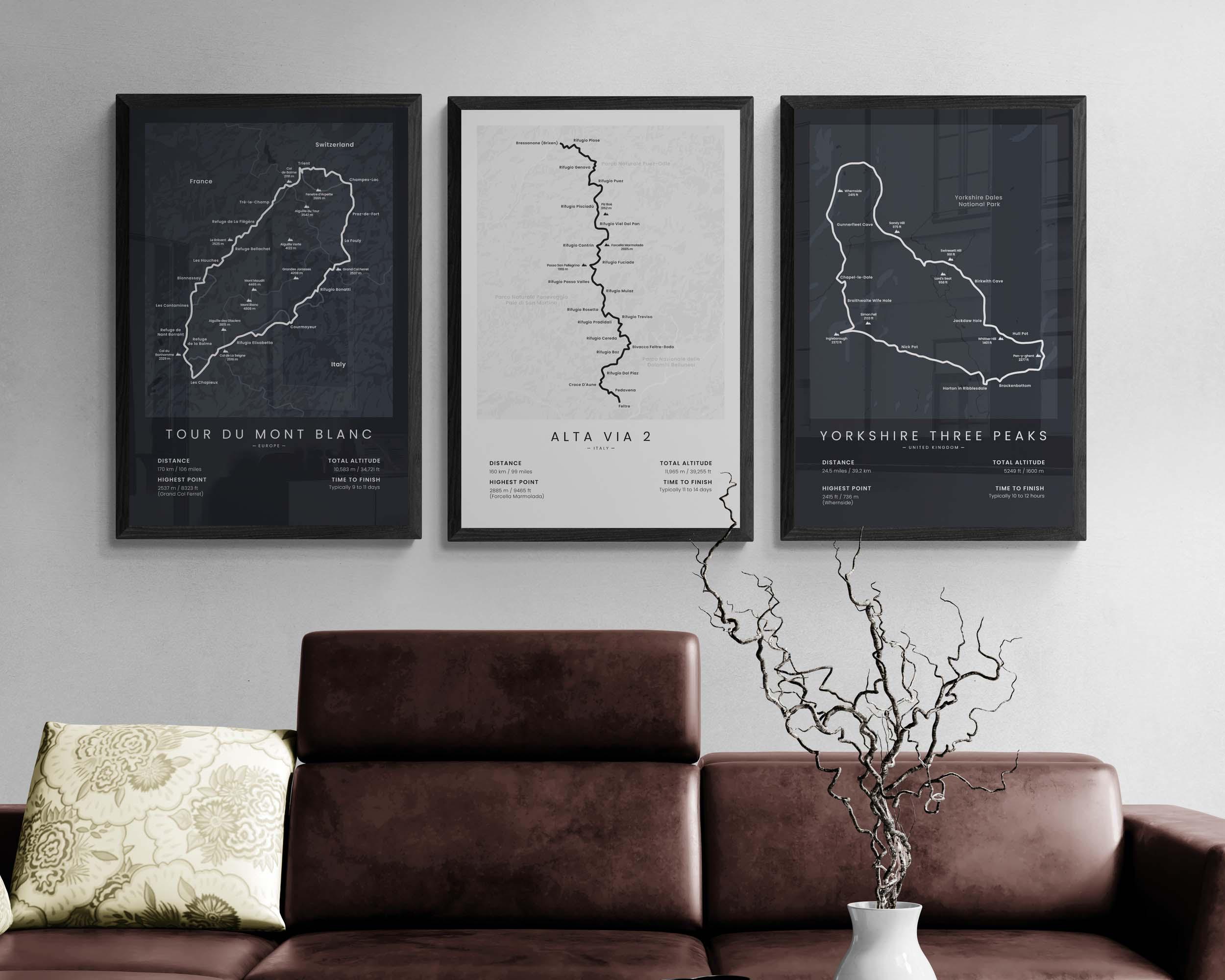 Tour Du Mont Blanc Print | TMB Hiking Map | Mount Blanc Loop Wall Art ...