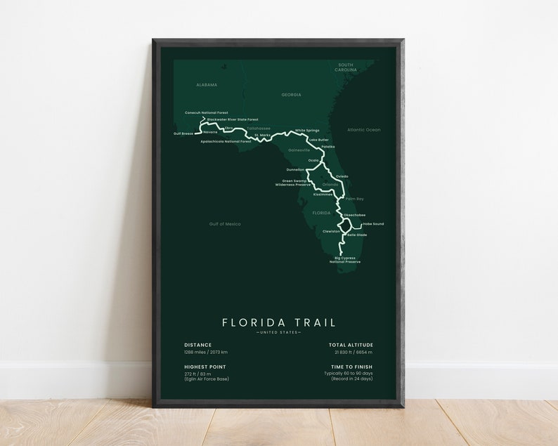 Florida Trail Print Florida Thru Hike Map US Big Cypress - Etsy