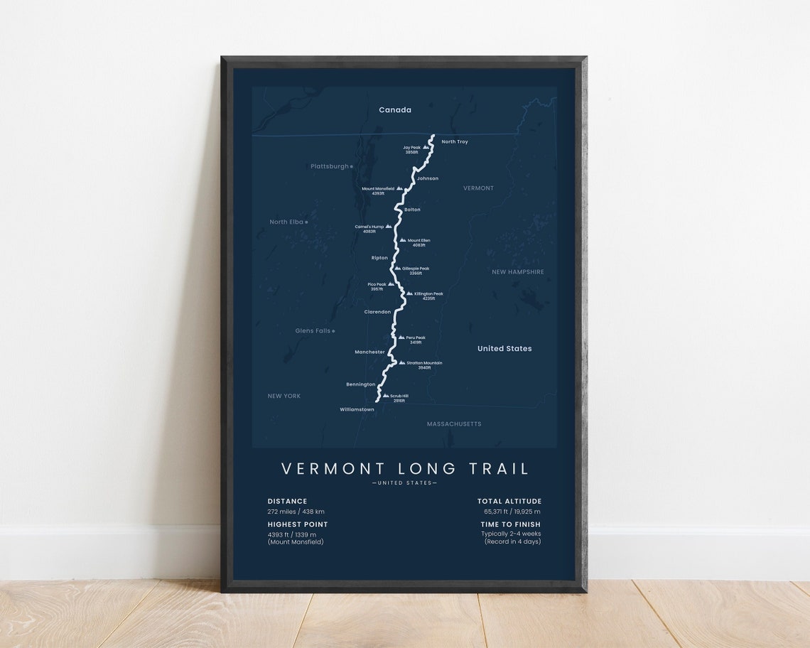 Vermont Long Trail Print the Long Trail Thru Hike Map USA - Etsy