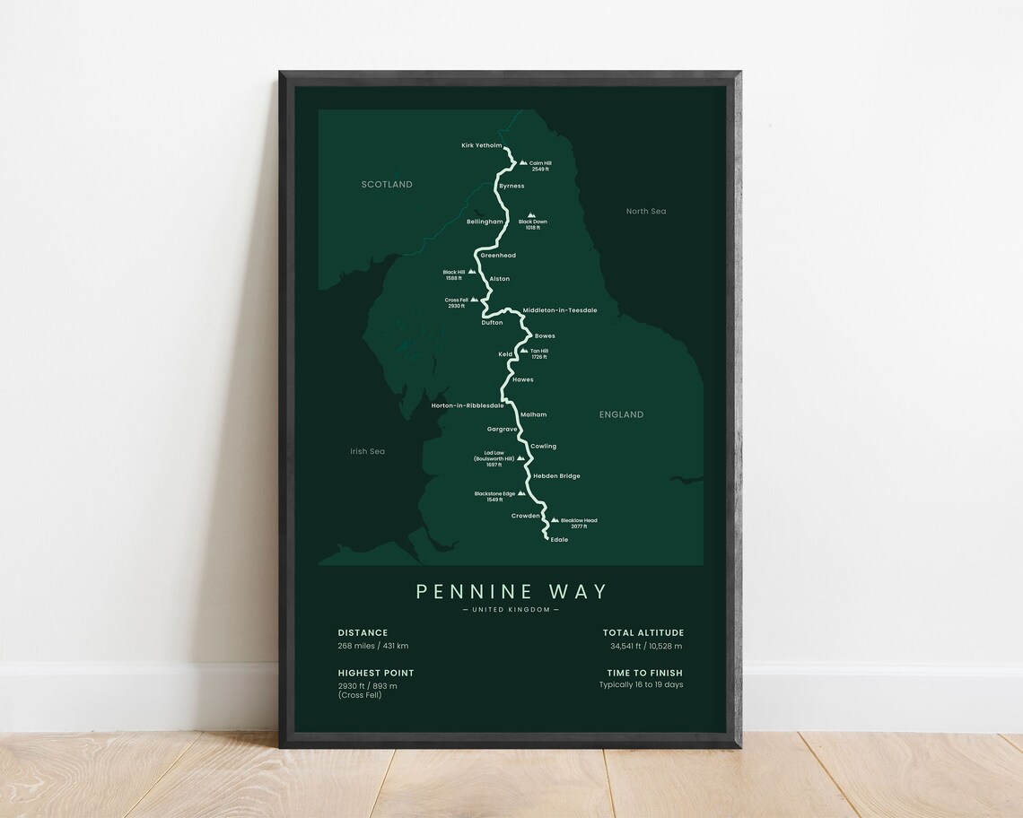 Pennine Way Print Pennine Way Walking Trail Map Poster - Etsy