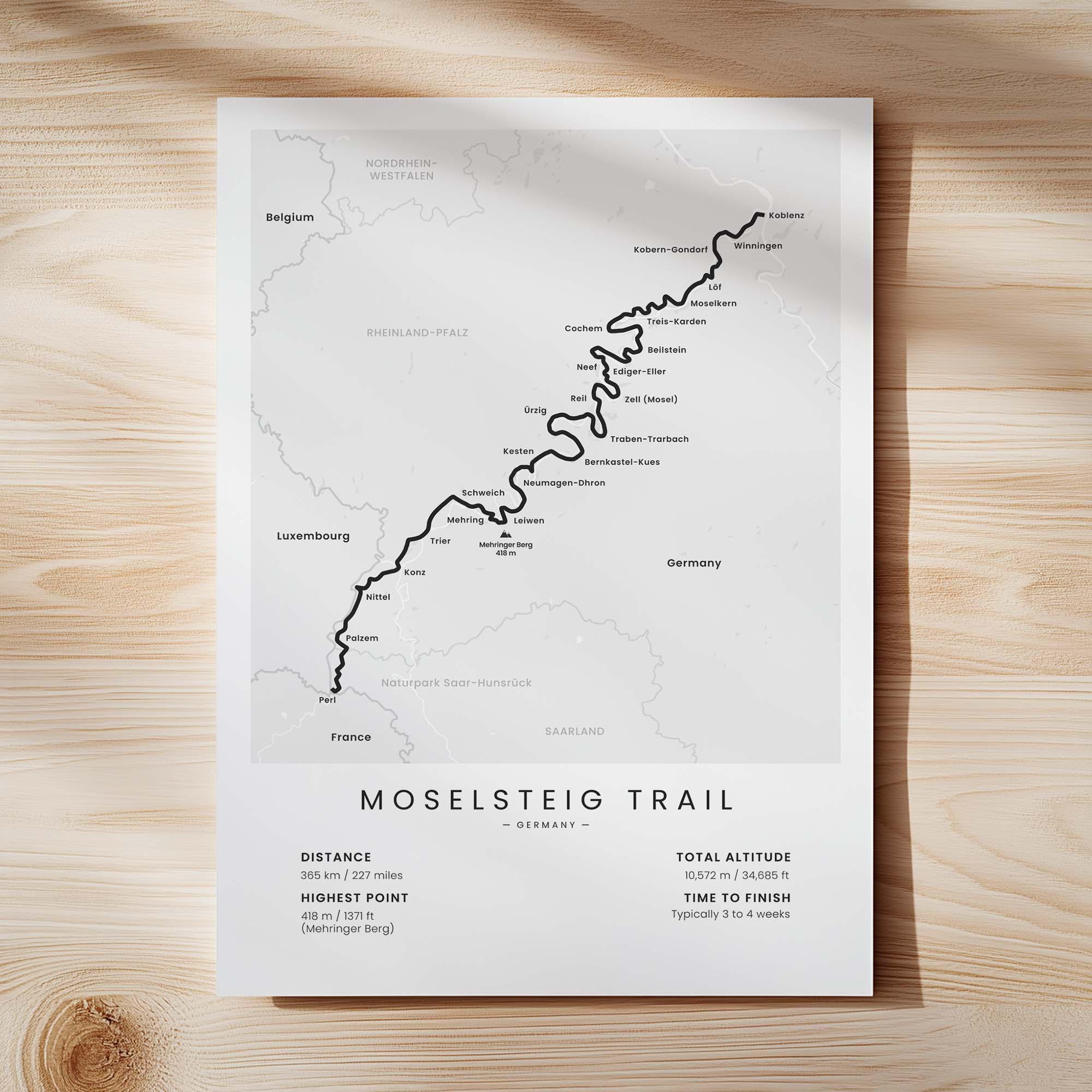 Moselsteig Trail Map Print | Der Moselsteig Poster | Saarland Rhineland ...