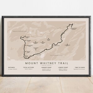 Mount Whitney Trail Print Mt Whitney Hike Map Whitney Portal to Summit ...