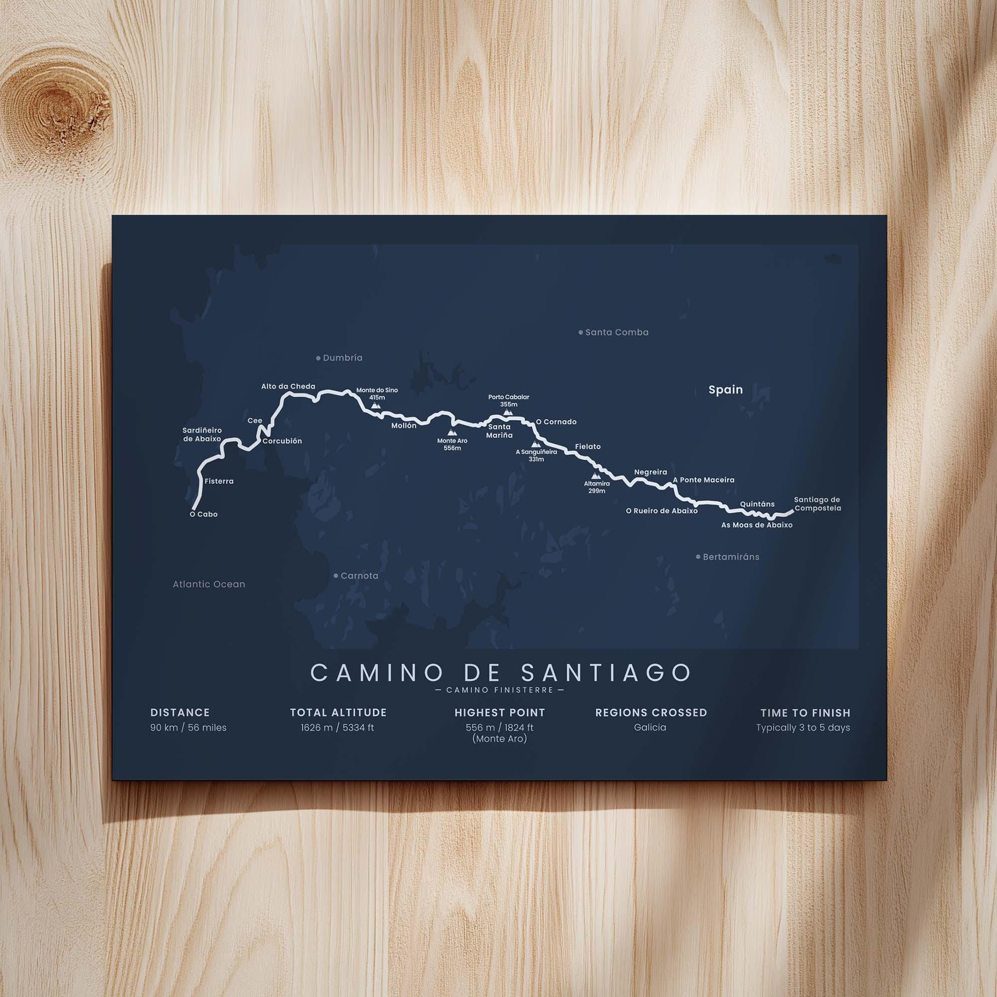 Camino Finisterre Hiking Trail Print | Camino Fisterra Map | Camino to ...