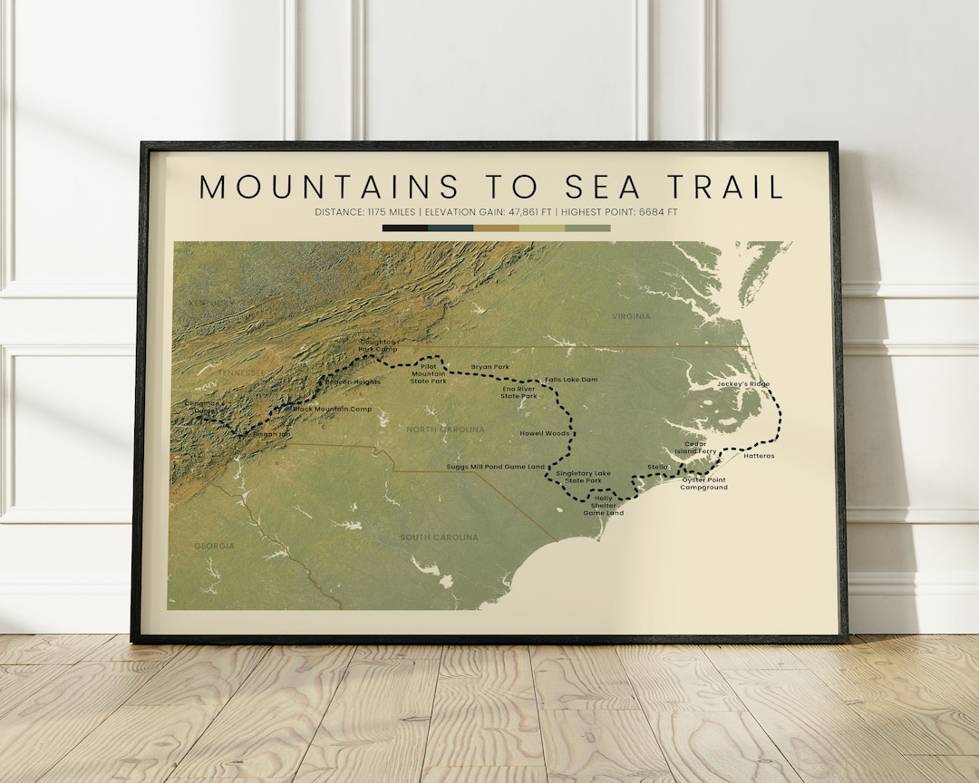 Mountains to Sea Trail Topographic Map Poster | MST Elevation Contour ...