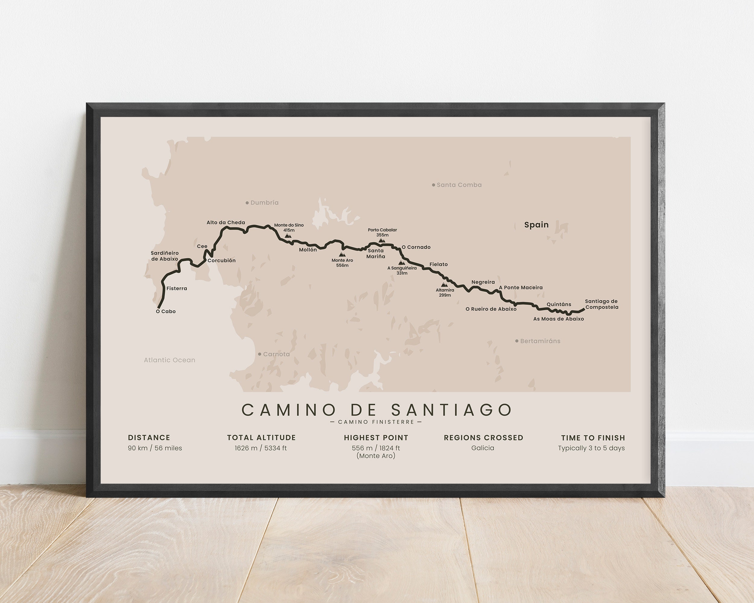Camino Finisterre Hiking Trail Print | Camino De Santiago Walking Path ...