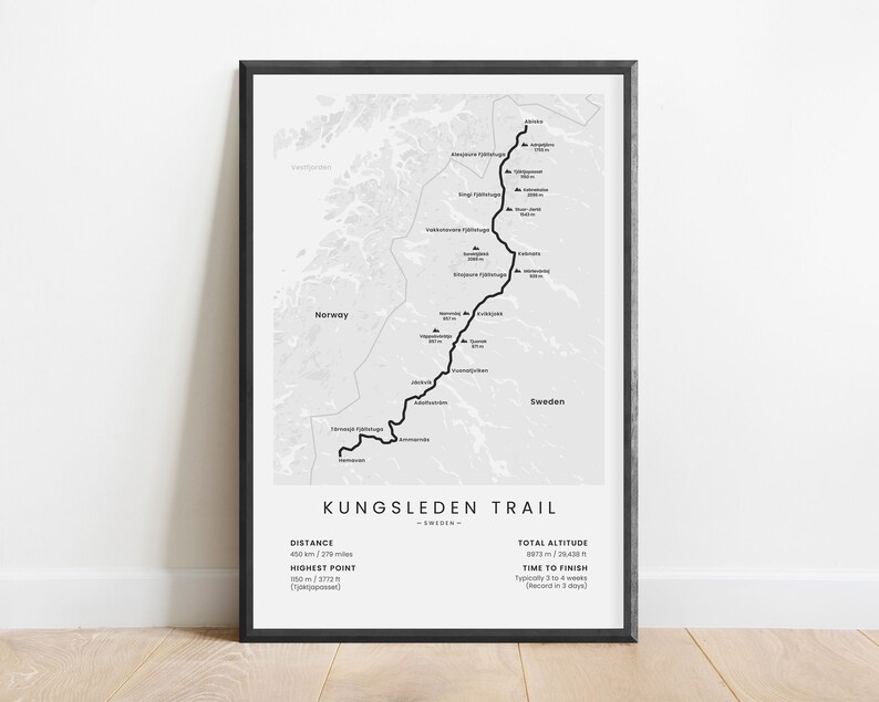 Kungsleden Trail Print the King's Trail Thru Hike Map Sweden Long ...