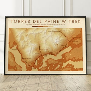 Torres Del Paine W Trek Topographic Map Poster | Patagonia W Trek ...