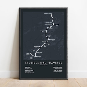 Presidential Traverse Map Print | Mount Washington Summit Hike Map ...