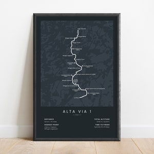 Alta via 1 Print | Italian Dolomites Hiking Map | Alps Trekking Path ...