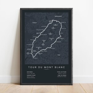 Tour Du Mont Blanc Print | TMB Hiking Map | Mount Blanc Loop Wall Art ...