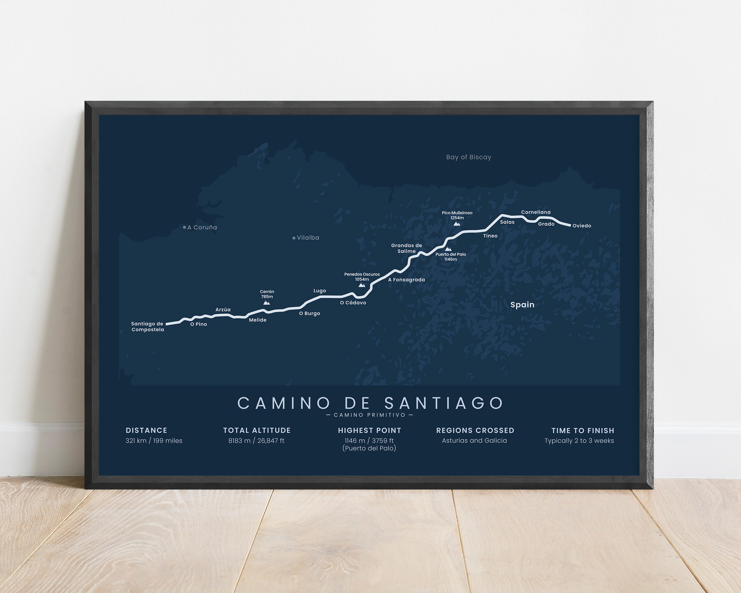 Camino Primitivo Hiking Trail Print Camino De Santiago Trekking Map Way ...