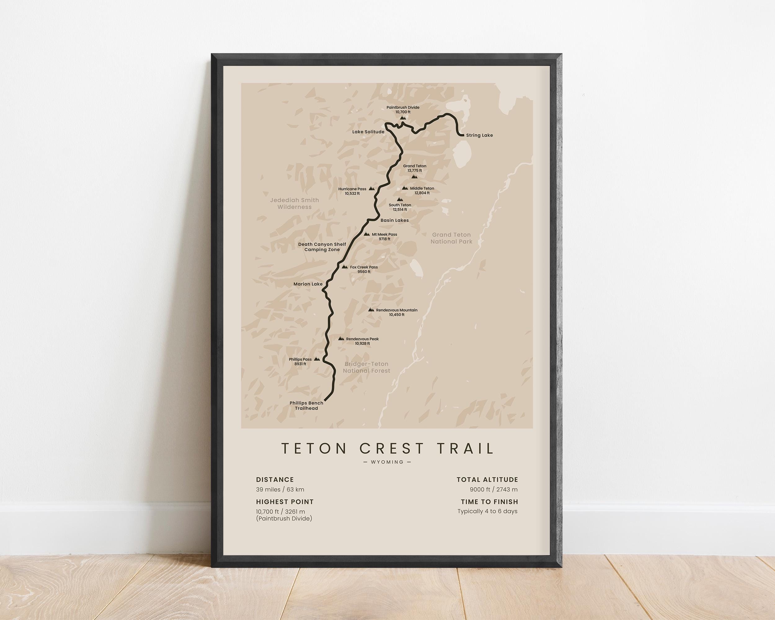 Teton Crest Trail Map Poster | Grand Teton National Park Map Print ...