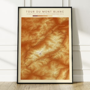 Tour Du Mont Blanc Topographic Map Poster | TMB Elevation Contour Map ...