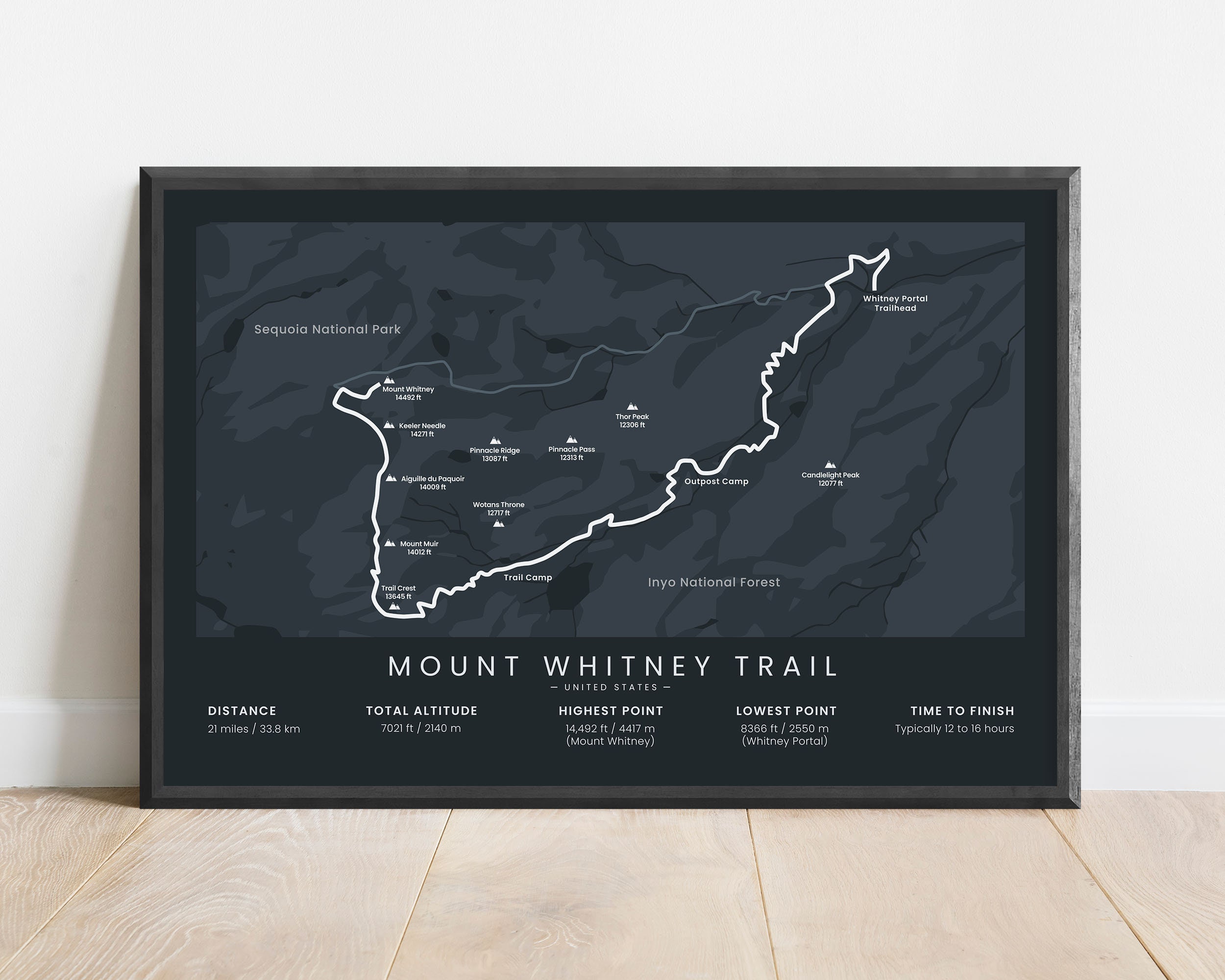 Mount Whitney Trail Print Mt Whitney Hike Map Whitney Portal to Summit ...