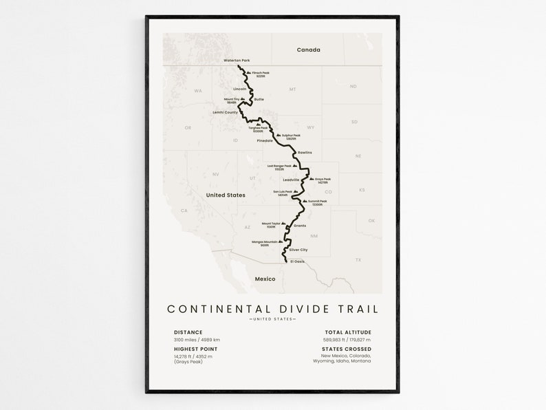 Continental Divide Trail Print CDT Thru Hike Map USA | Etsy