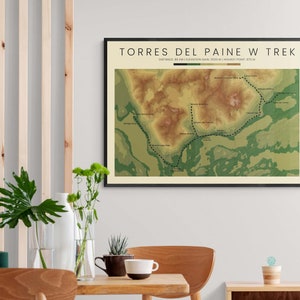 Torres Del Paine W Trek Topographic Map Poster | Patagonia W Trek ...