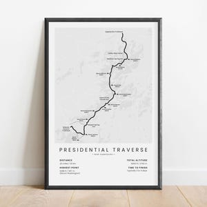 Presidential Traverse Map Print | Mount Washington Summit Hike Map ...