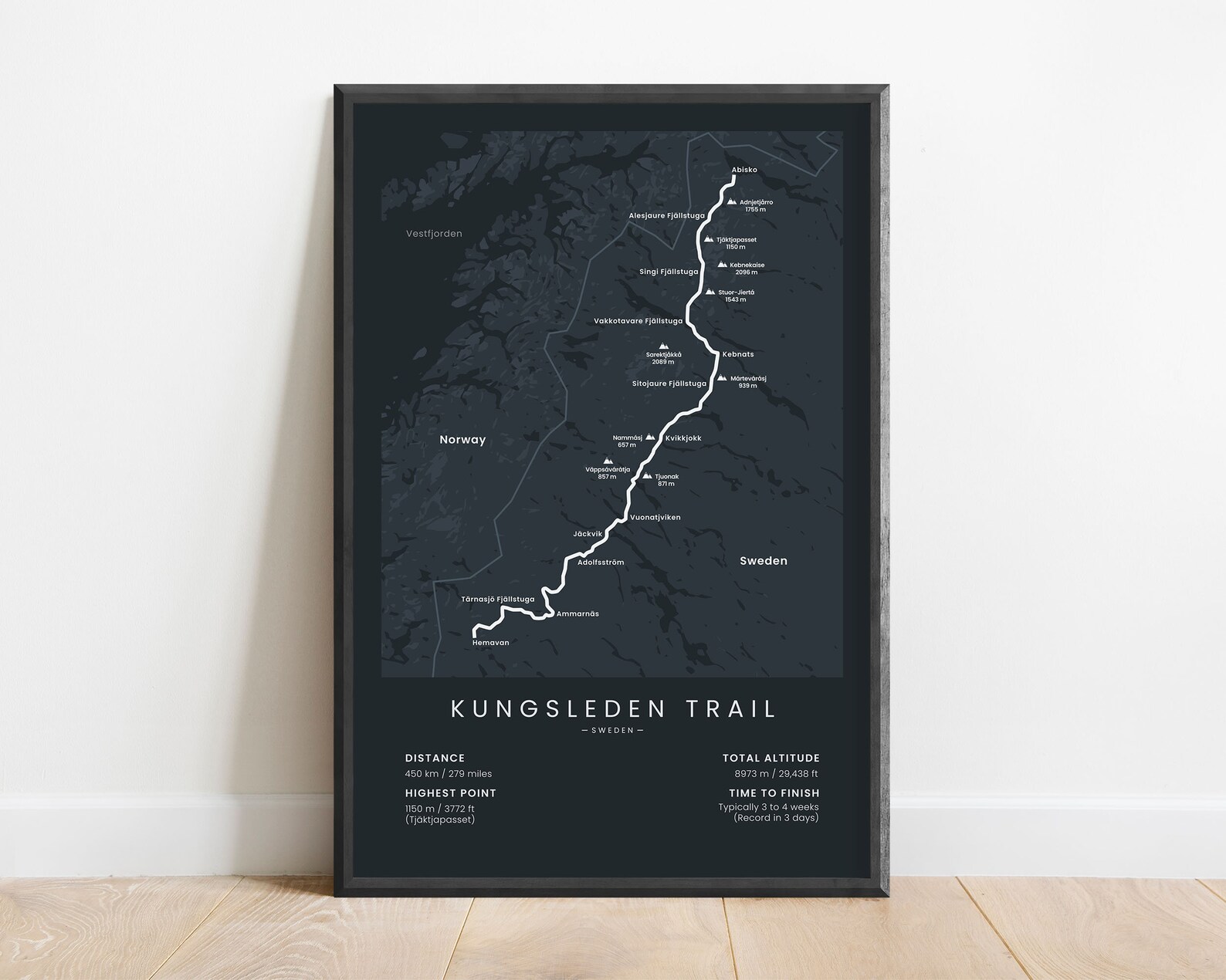 Kungsleden Trail Print the King's Trail Thru Hike Map Sweden Long ...