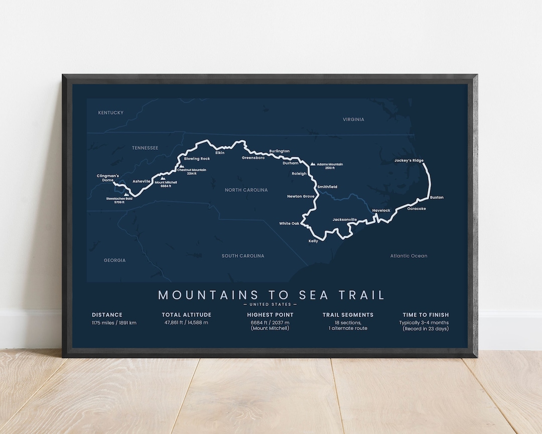 Mountains to Sea Trail Print | MST Hiking Map | North Carolina Long ...