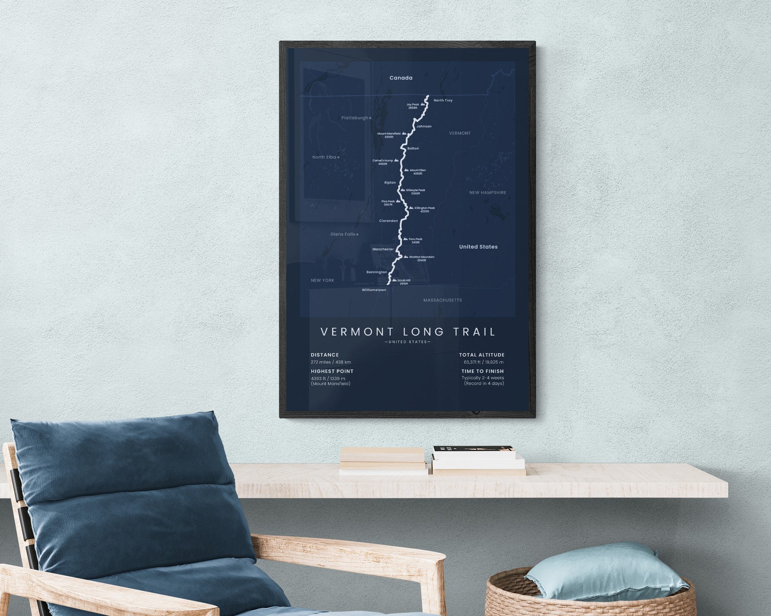Vermont Long Trail Print | the Long Trail Thru Hike Map | USA Green ...