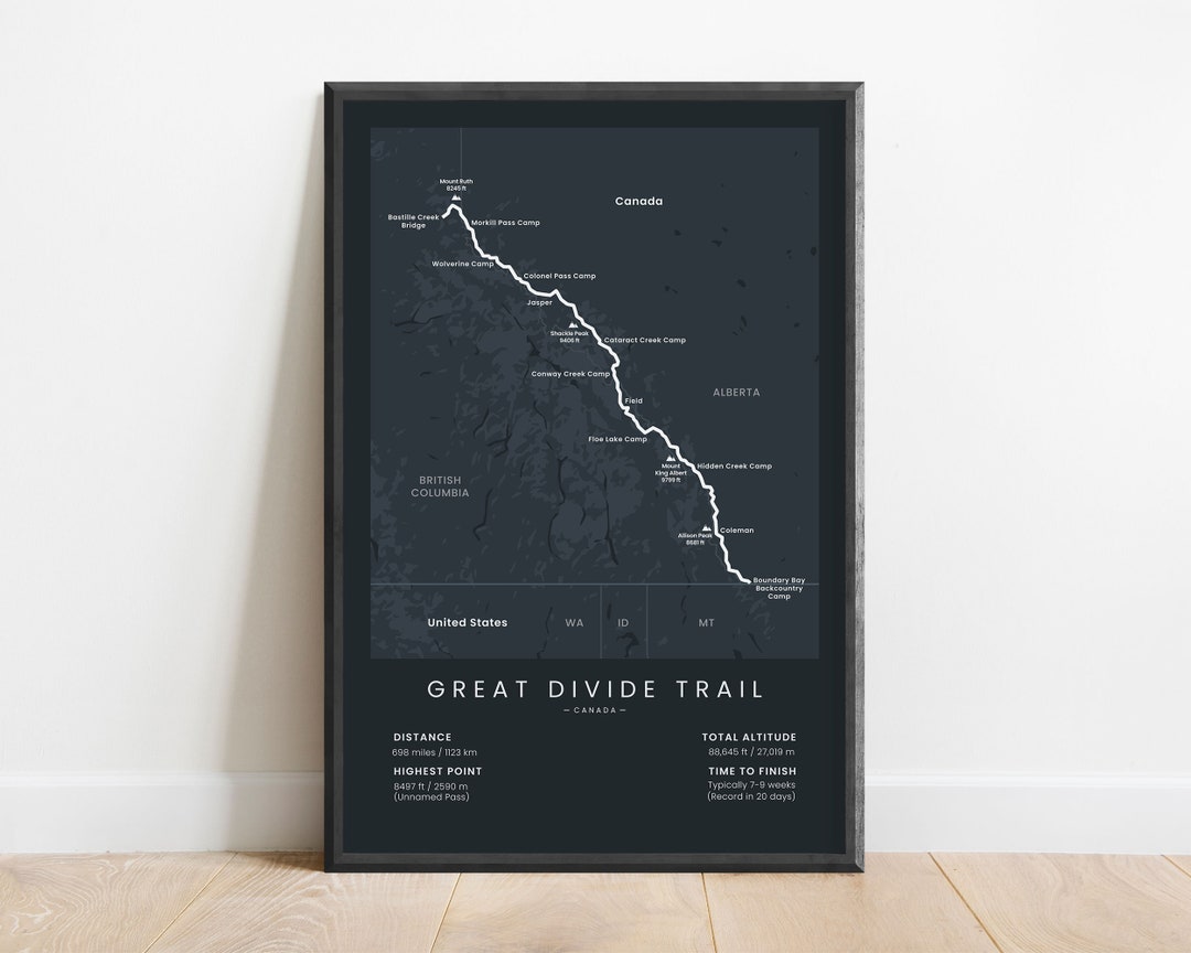 Great Divide Trail Map Poster | GDT Thru Hike Print | Canadian Rockies ...