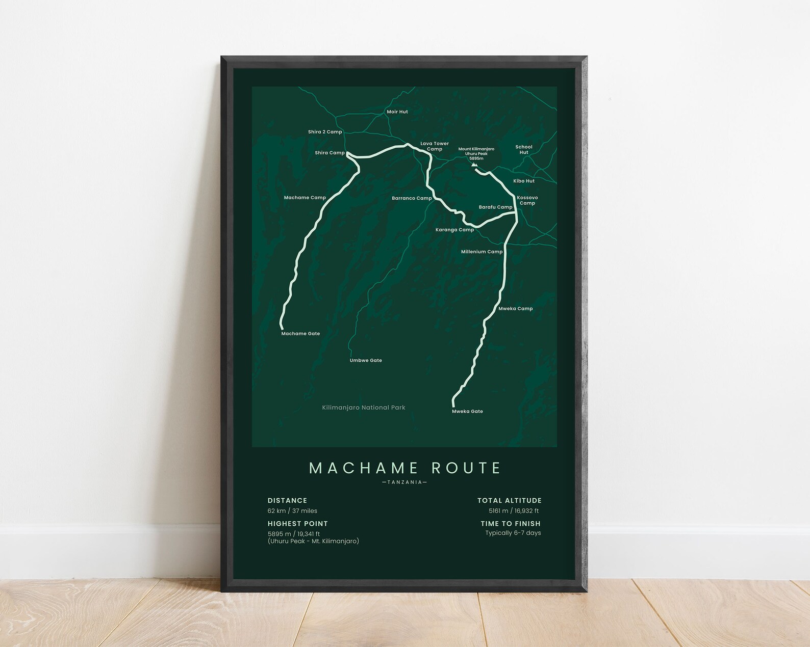 Machame Route Map Print Mount Kilimanjaro Trekking Poster Whiskey Route ...