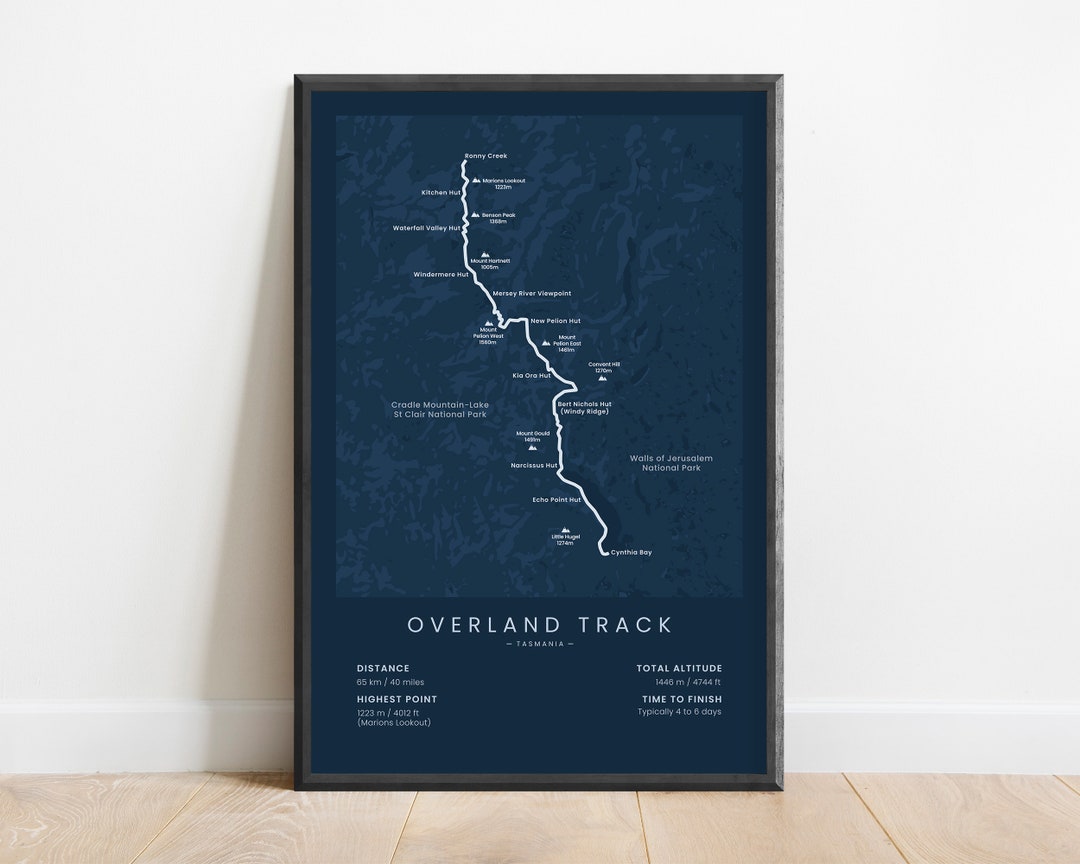 Overland Track Print | Australia Tasmania Hiking Trail Map | Cradle ...
