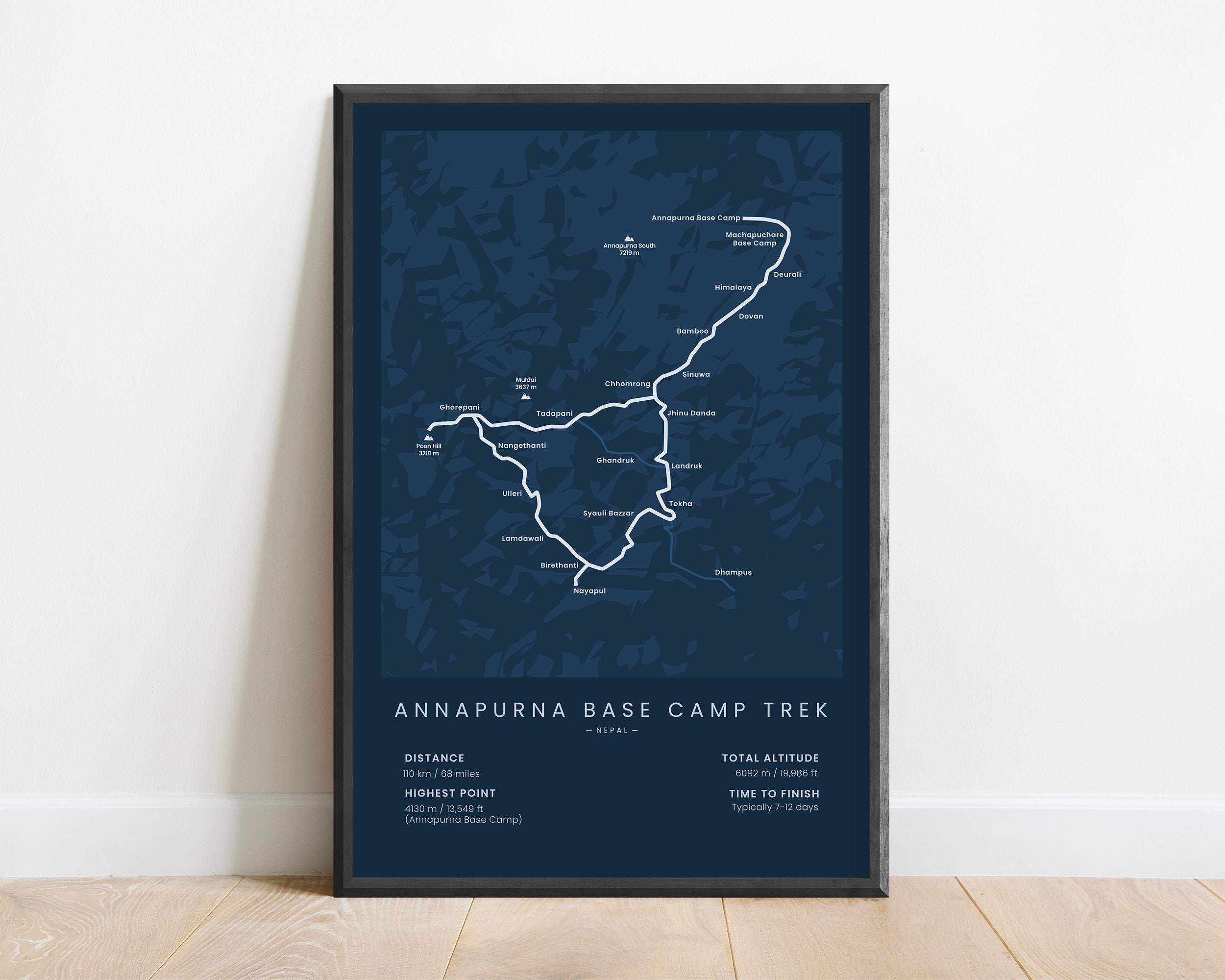 Annapurna Base Camp Trek Map Poster Annapurna Sanctuary Trek Print ABC ...
