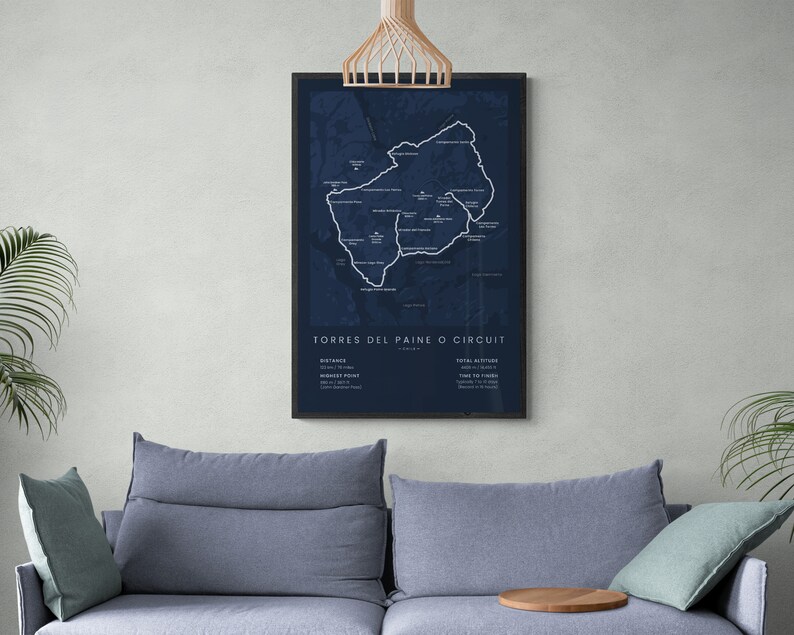 Patagonia Torres Del Paine O Trek Map Poster Patagonia O - Etsy