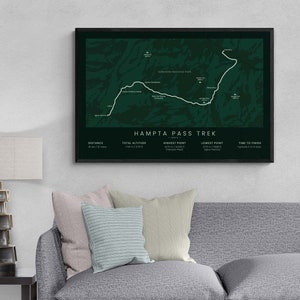Hampta Pass Trek Map Print | Himalayas Hiking Poster | Trekking in ...
