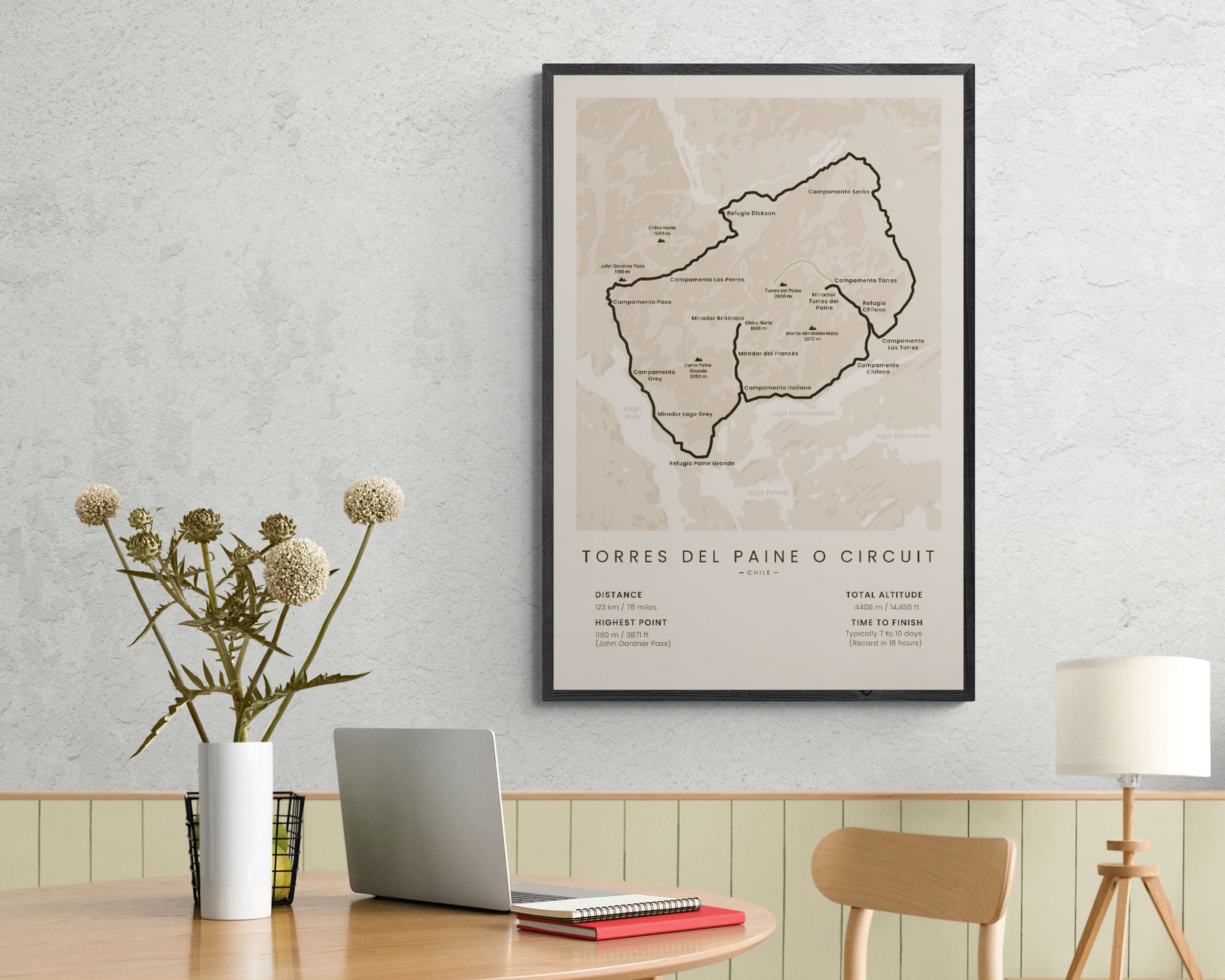 Patagonia Torres Del Paine O Trek Map Poster Patagonia O Circuit Print ...