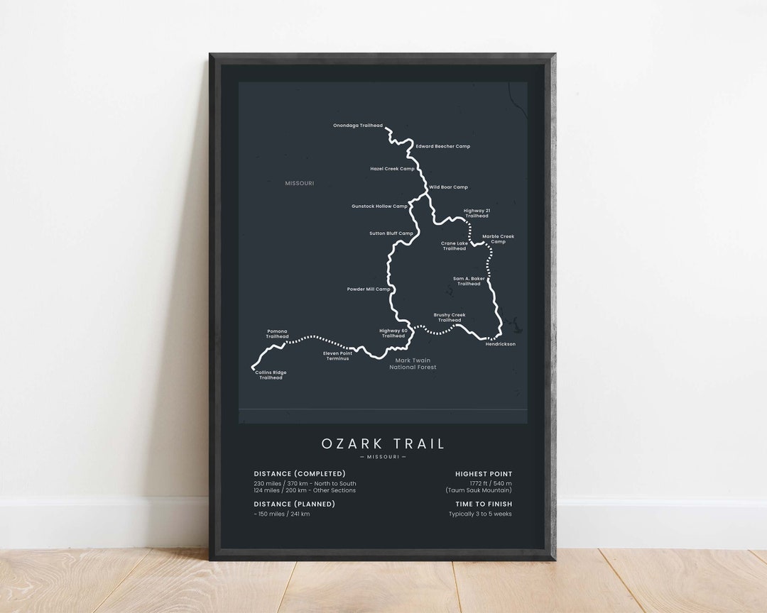 Ozark Trail Print | Ozark Hiking Trail Map | OT Hiking Trail Poster ...