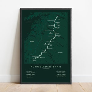 Kungsleden Trail Print | the King's Trail Thru Hike Map | Sweden Long Distance Hiking Trail ...