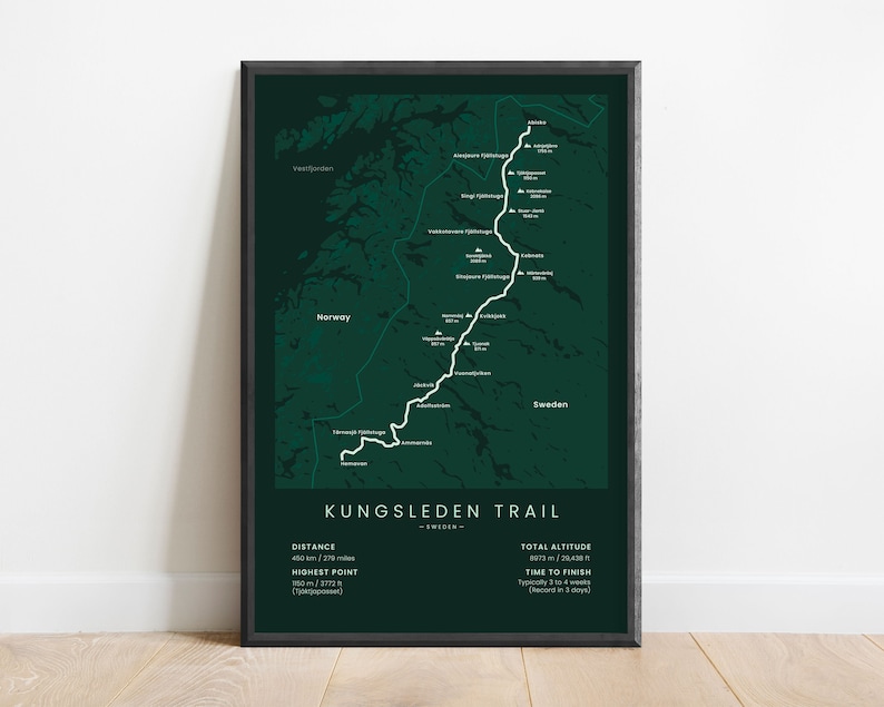 Kungsleden Trail Print the King's Trail Thru Hike Map - Etsy