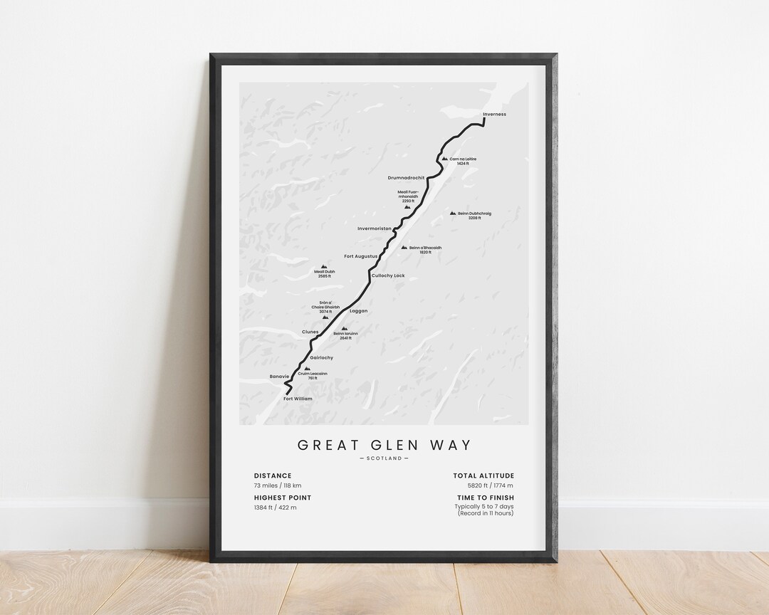 Great Glen Way Print | Great Glen Way Hiking Trail Map | Scottish ...
